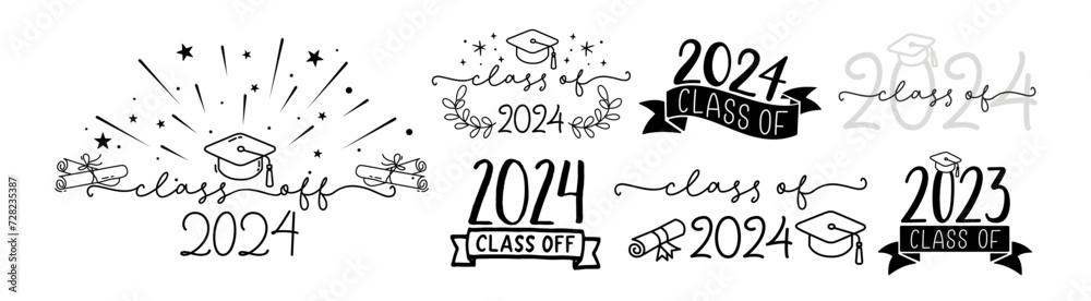 Vector de Stock CLASS OF 2024 set of graduation logo with cap and ...