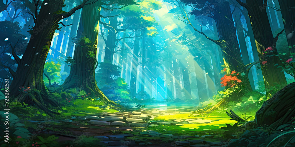 anime cartoon style woodland forest background banner, generated ai ...