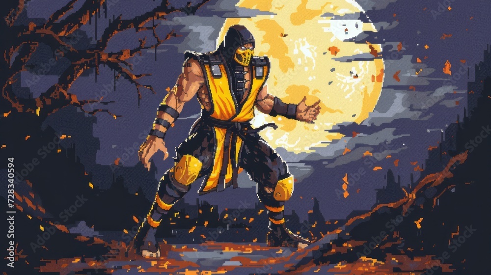 8-Bit Scorpion: Mortal Kombat Pixel Art Stock Illustration | Adobe Stock