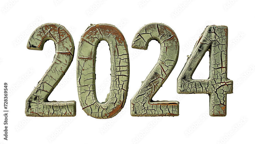 Vintage textured 2024 numerals with a cracked paint effect isolated on ...
