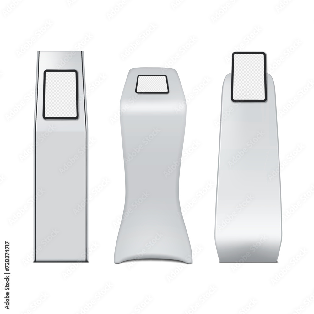 Tablet holder podium stand with transparent screen. Mock-up set. Blank ...