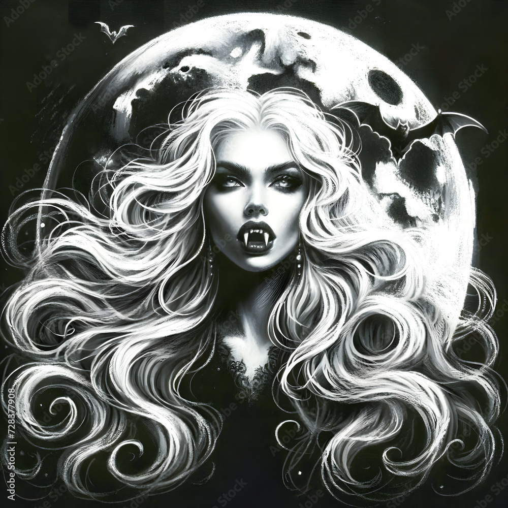 Black and White charcoal style drawing of a beautiful pale female ...