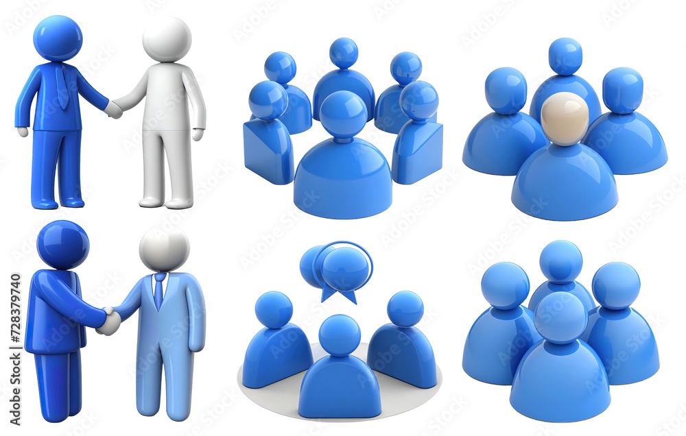 Team work icon set, 3D render style, isolated on white or transparent ...