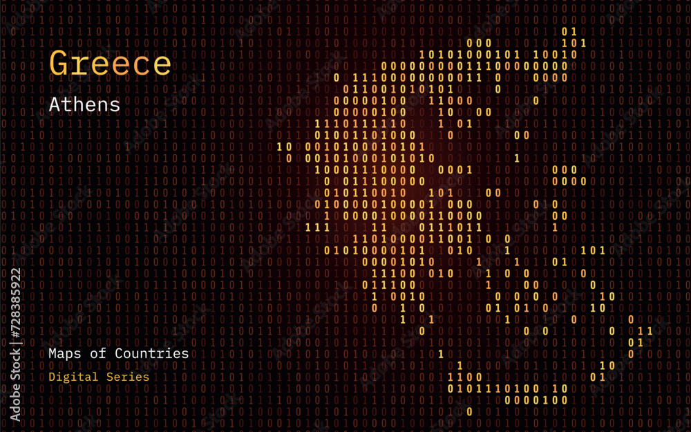 Greece Map Shown in Binary Code Pattern. TSMC. Blue Matrix numbers ...