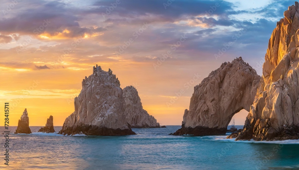 rocky formations on a sunset background famous arches of los cabos ...