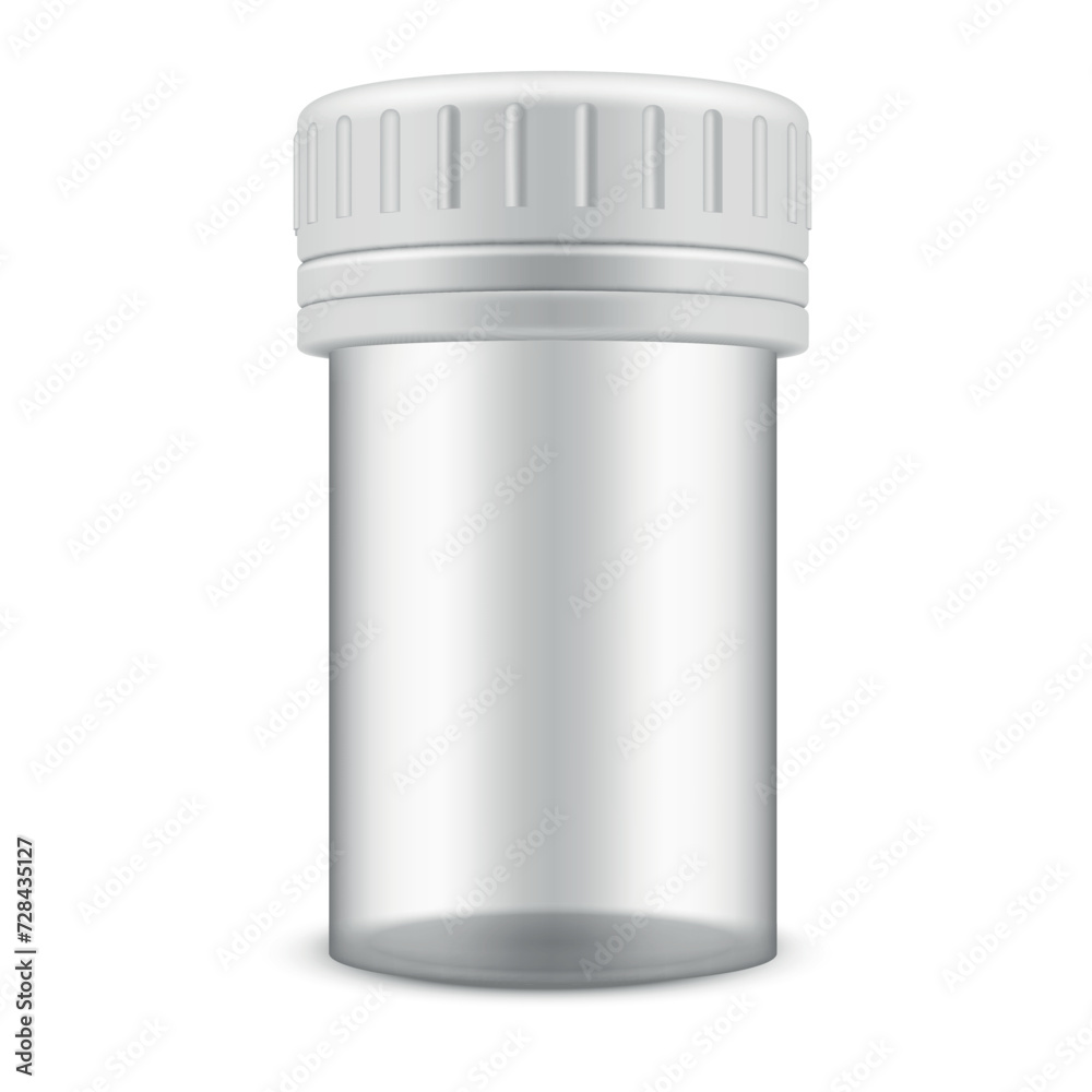 Transparent plastic jar with white cap for medical test empty container ...