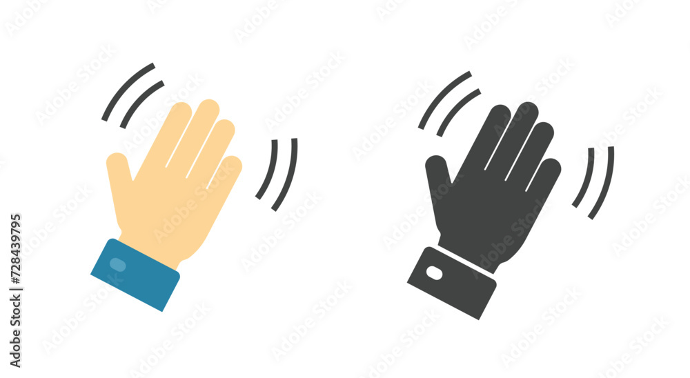 Waving hello hand icon simple pictogram flat graphic illustration set ...