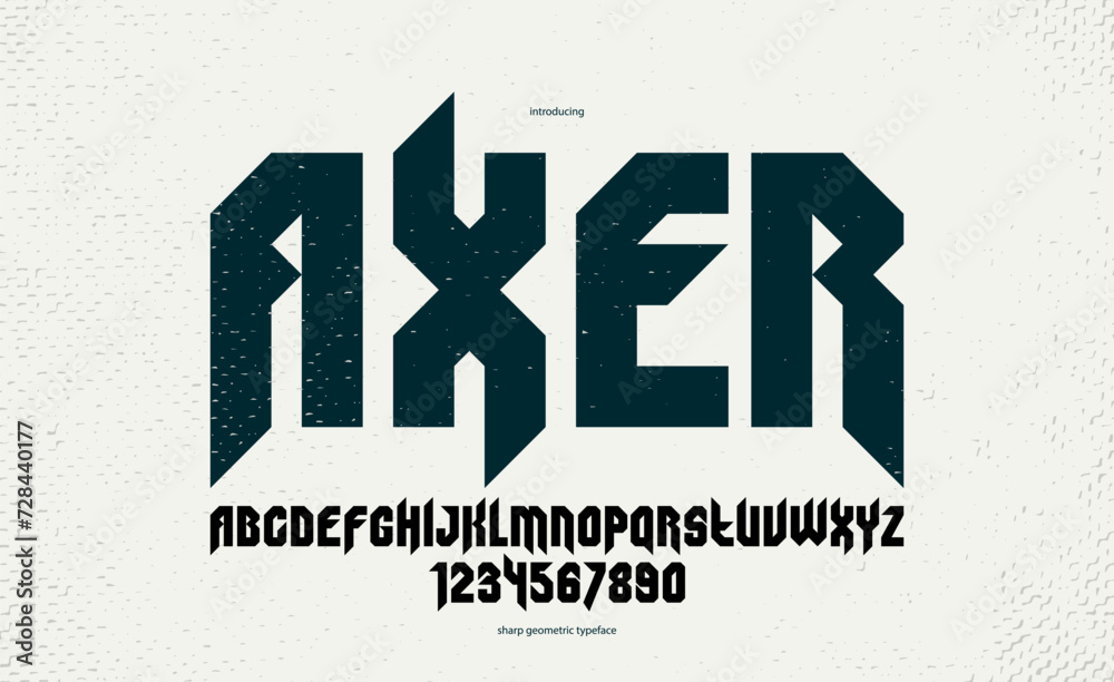 Stock-Vektorgrafik „Sharp and bold vector display font for logo, gothic ...