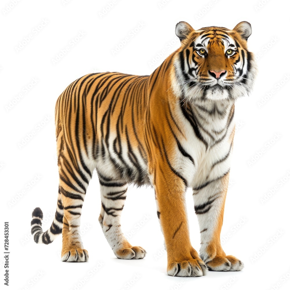 Bengal Tiger standing side view isolated on white background, photo ...