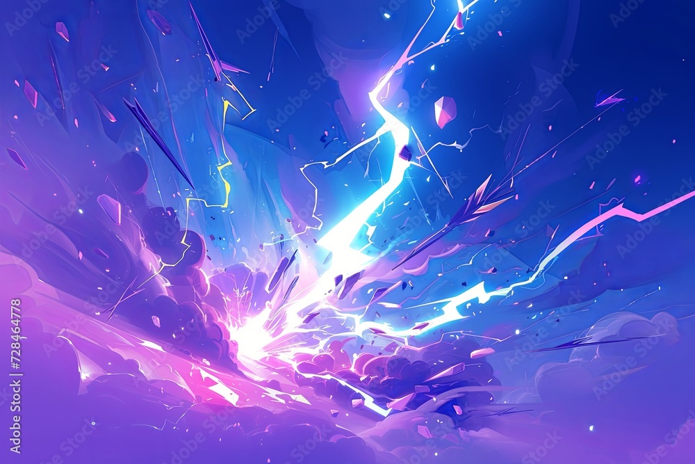 Cartoon Lightning Strikes Amid Stormy Thunderbolt, Vector Thunderstorm ...