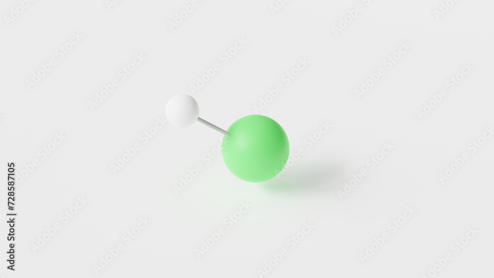 hydrochloric acid molecule 3d, molecular structure, ball and stick ...