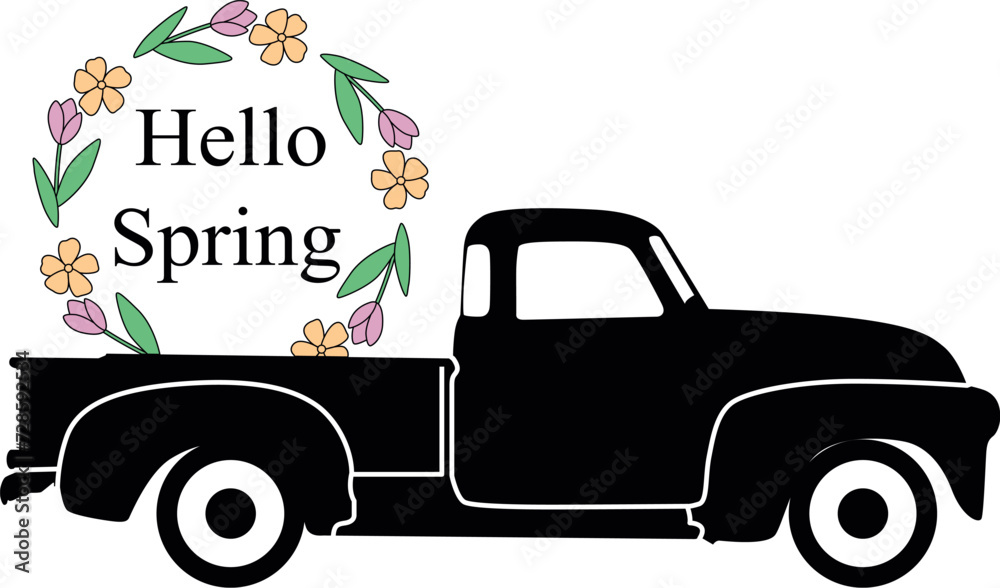 Hello Spring Truck with Flowers SVG Cut File for Cricut and Silhouette ...