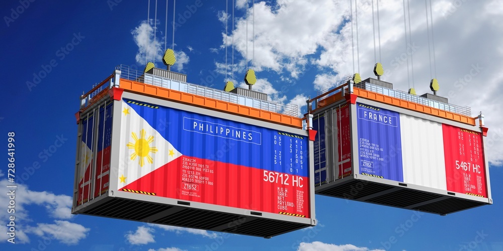 Shipping containers with flags of Philippines and France - 3D ...