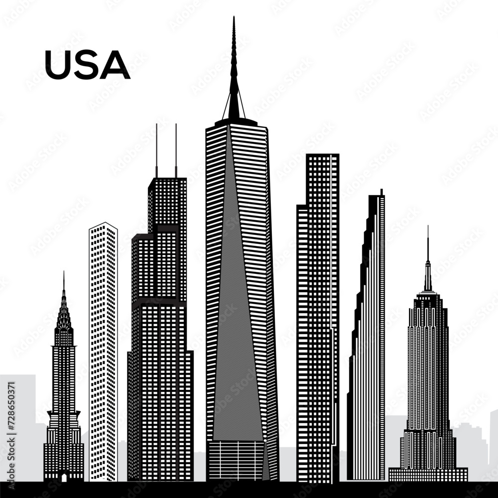 Vector de Stock Iconic skyline silhouette captures the majesty of USA's ...