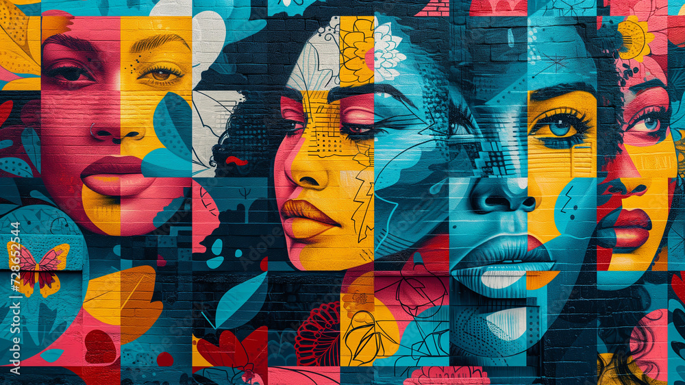 Chic mural filled with symbols of female empowerment, women empowerment ...