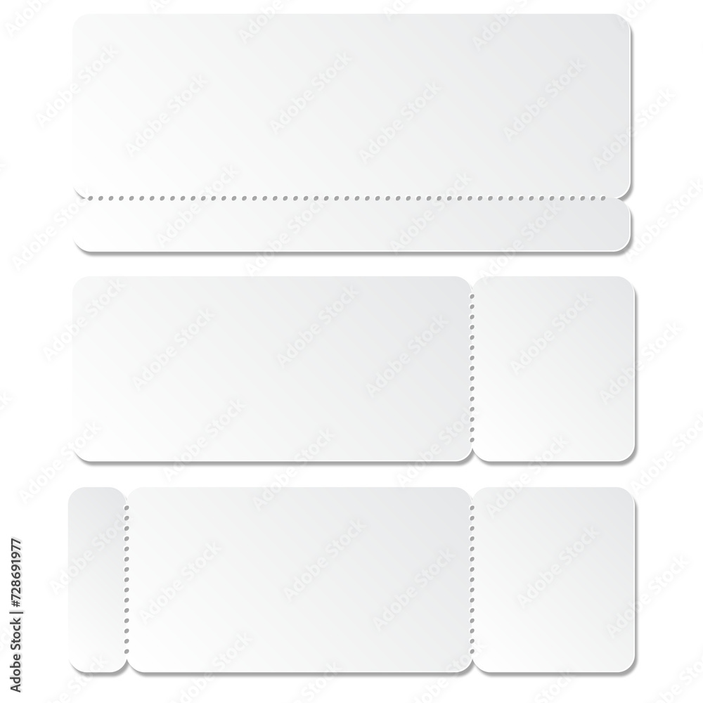 White clear ticket template with tear-off element isolated on ...