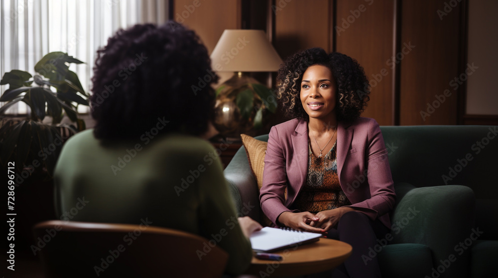 African American black female therapist woman active listening to her ...
