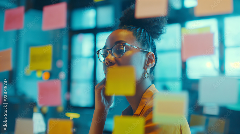 Young creative team professional brain storming with post it notes with ...