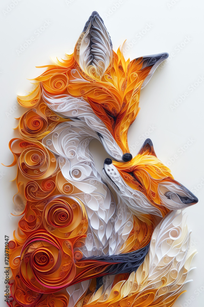Mother Fox and Baby Fox, Paper Quilling Art for Mother's Day. AI ...