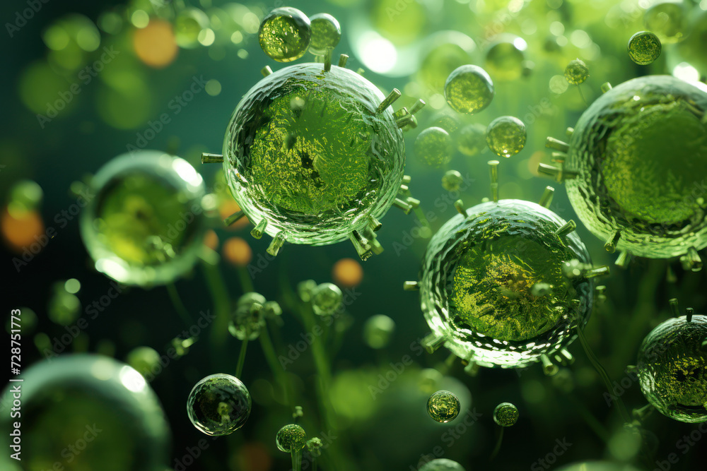 A microscopic view of algae cells, highlighting the potential for ...