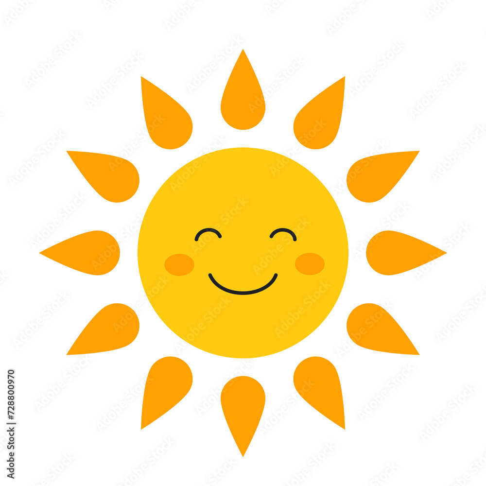 Cute cartoon sun with happy smiling face in simple kawaii doodle style ...