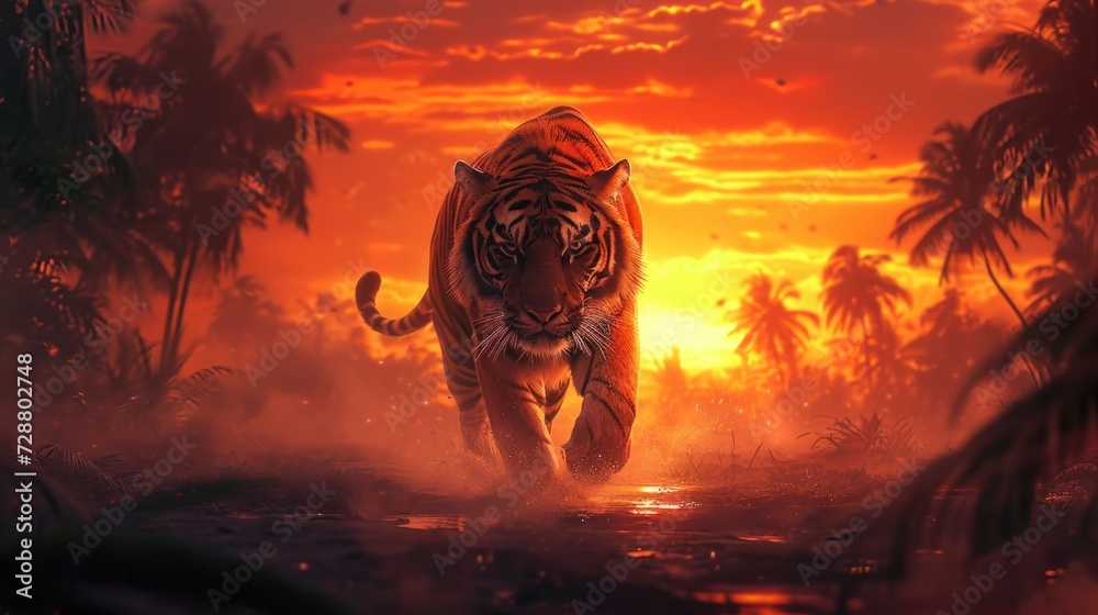 Essence of the Wild: A Majestic Tiger's Stride Against a Dreamlike ...