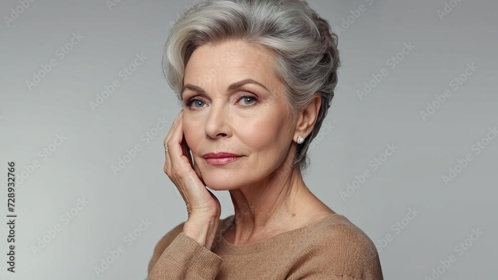 Closeup portrait beautiful 50s middle-aged elderly mature woman ...