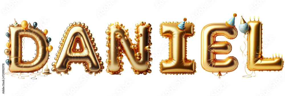 Daniel Letters - Golden Balloon, 3D - Isolated on Transparent or White ...