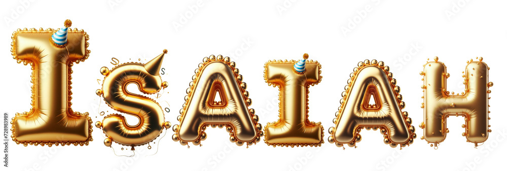 Isaiah Letters - Golden Balloon, 3D - Isolated on Transparent or White ...