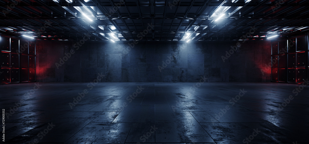 Ilustração Sci Fi Grunge Cement Asphalt Underground Warehouse Tunnel ...