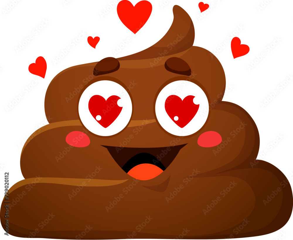 Stock-Vektorgrafik „Cartoon poop emoji with love hearts in eyes, vector ...