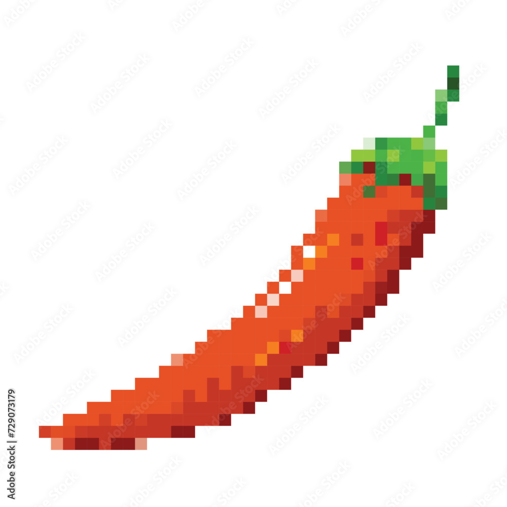 8 bit pixel vector illustration of raw red chili pepper isolated on ...