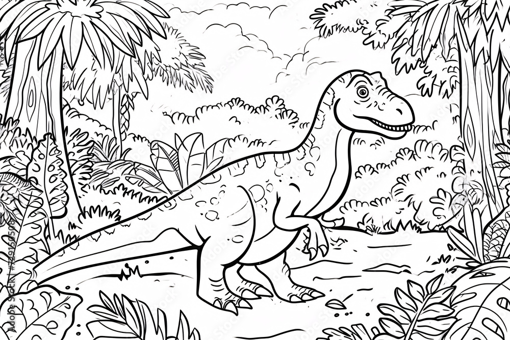 Baryonyx Dinosaur Black White Linear Doodles Line Art Coloring Page ...