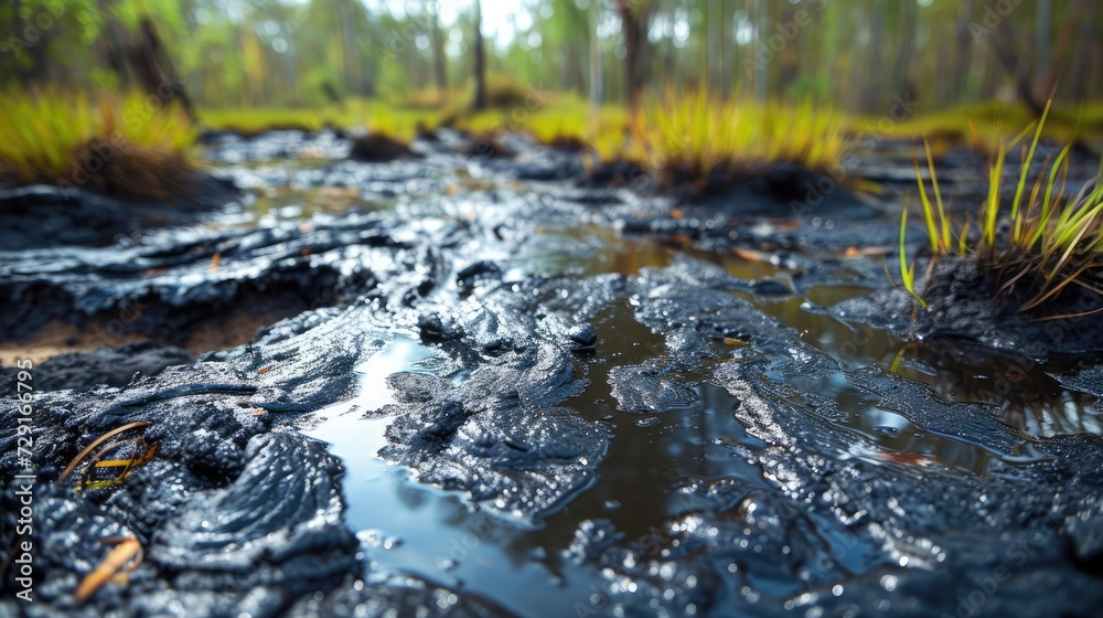 Crude oil spills on land, pollution Stock Photo | Adobe Stock