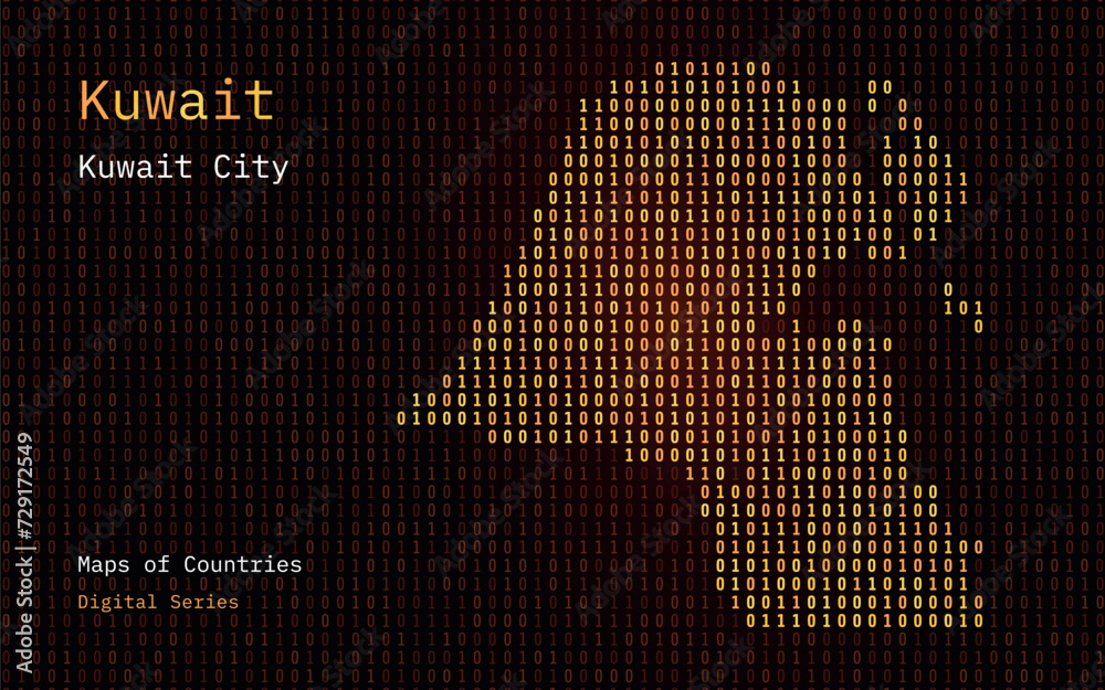 Kuwait Map Shown in Binary Code Pattern. TSMC. Matrix numbers, zero, one. World Countries Vector ...