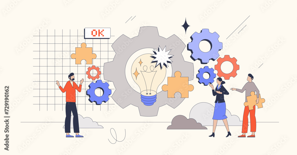 Design thinking for new creative business idea retro tiny person ...