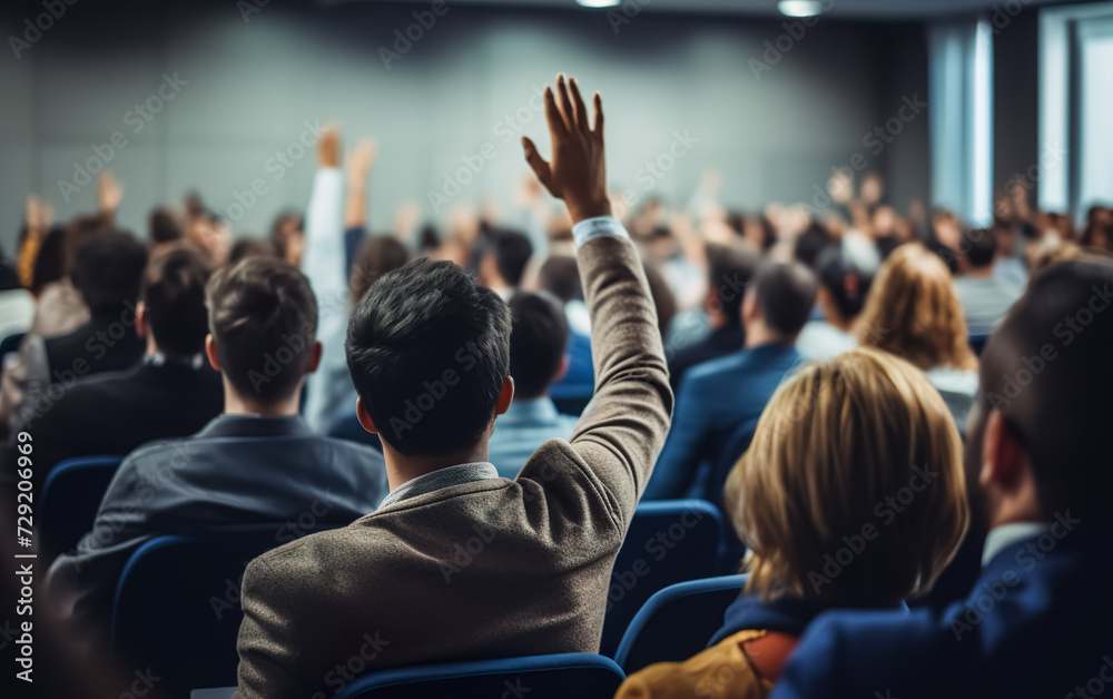 Expression opinion or power of voice concepts with person raising hand ...
