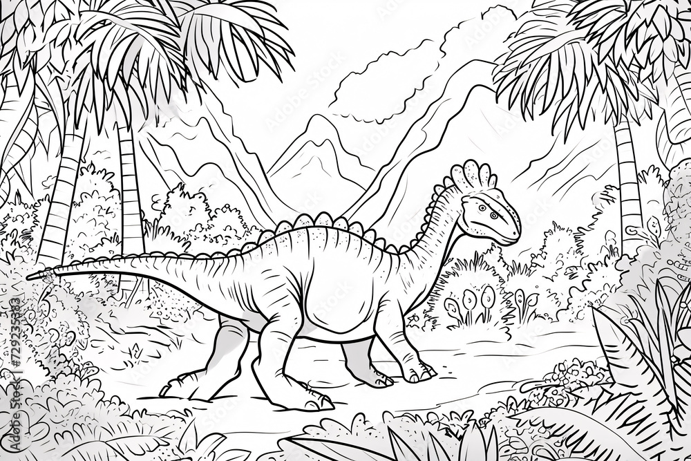 Amargasaurus Dinosaur Black White Linear Doodles Line Art Coloring Page ...