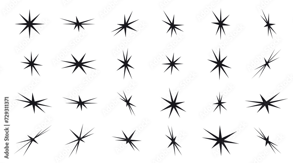 Stock-Vektorgrafik „Set of abstract star shapes. Retro futuristic sparkle icons collection ...