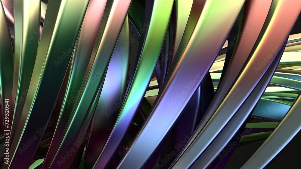 Chrome Rainbow Reflection Wavy Metal Beveled Column Gentle Curve Bezier ...