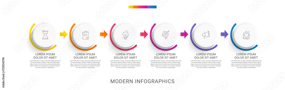 Business vector infographics with six circles and arrows. Timeline ...
