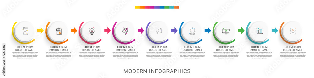 Business vector infographics with 9 circles and arrows. Timeline ...