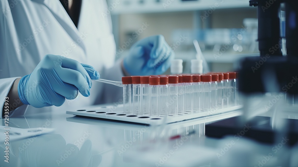 Stock-Illustration „Blood test, science documents and hands in ...