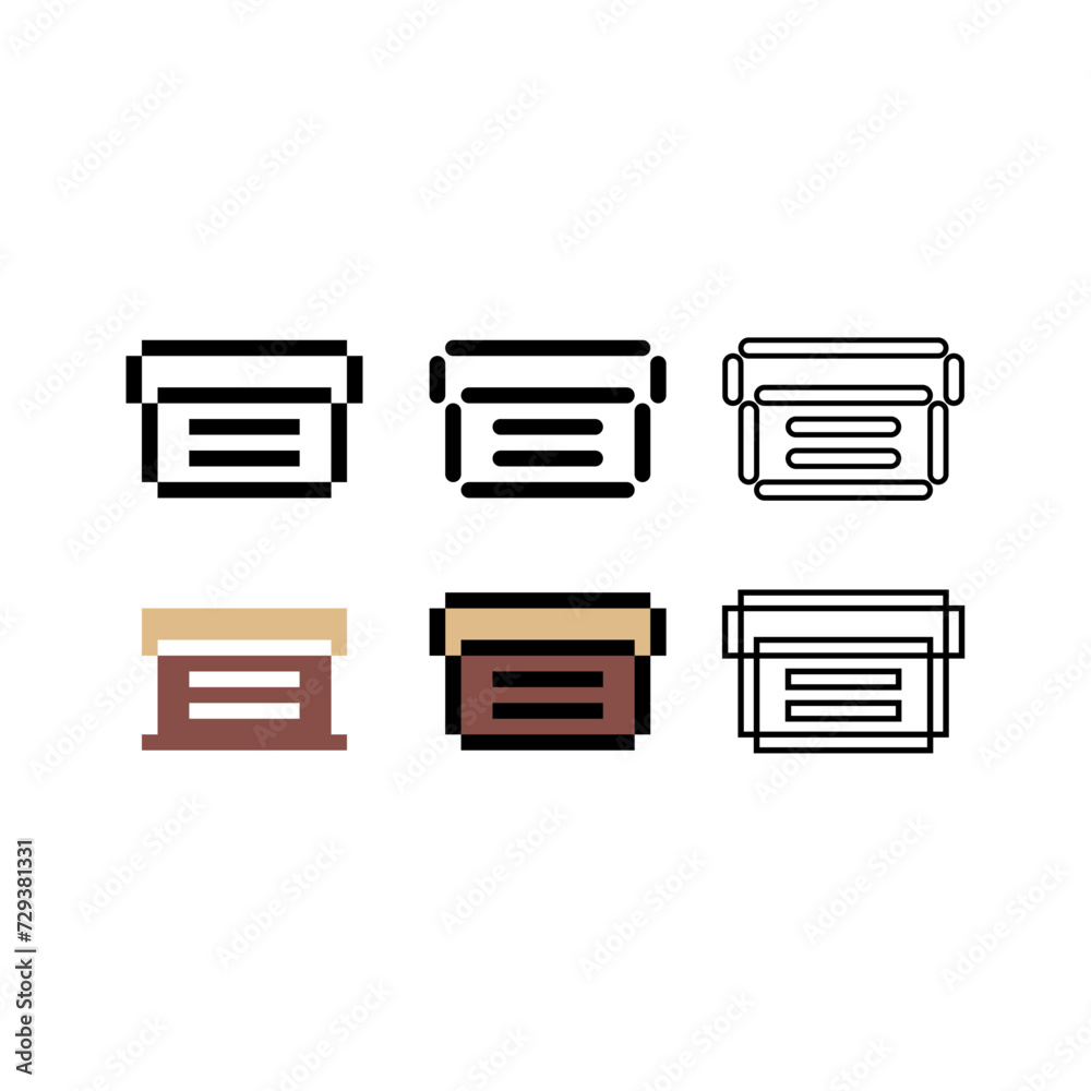 Pixel art outline sets icons of box sign variations in color.Box icon ...