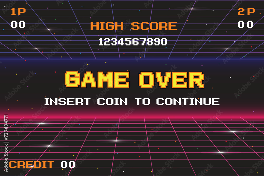 GAME OVER INSERT A COIN TO CONTINUE .pixel art .8 bit game. retro game ...