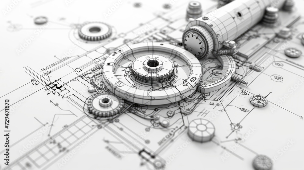 Drawing of turbine engine with longitudinal section for studying ...