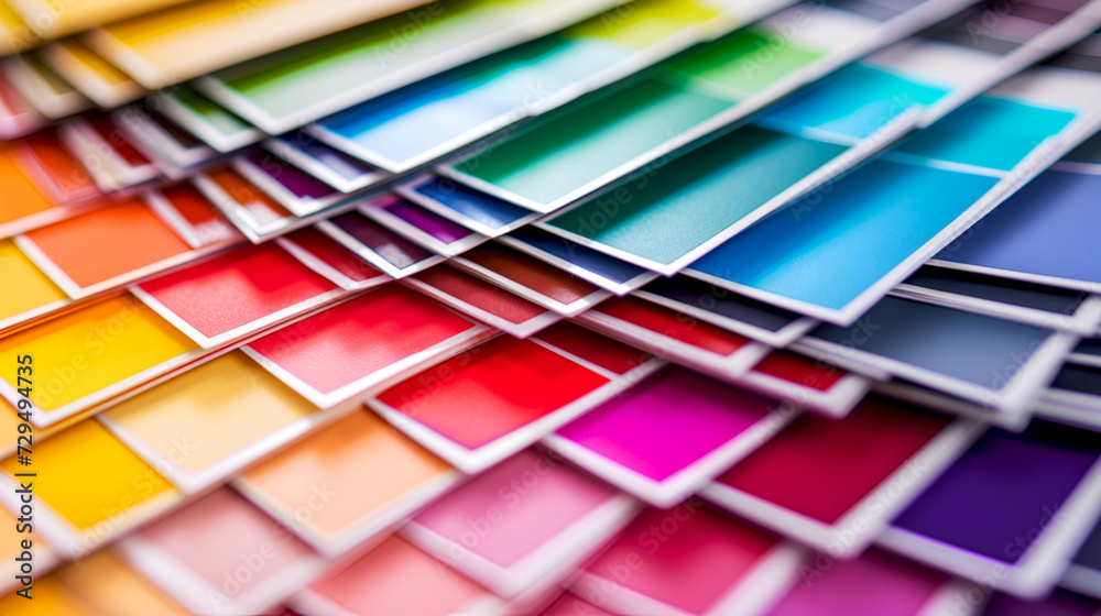 Color pallet close-up. Spectrum of paint colors in sharp focus for a ...