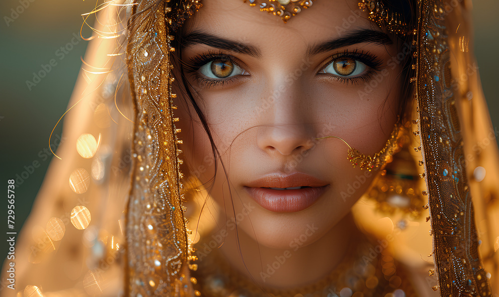 Beautiful Indian bride model face. Wedding and Hindu culture concept ...