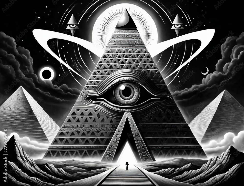 Cryptic Illuminati Pyramid with Mysterious Alien Symbols and Retro ...