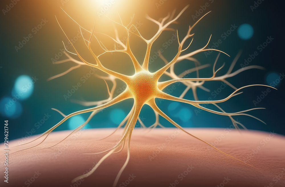 Neural network - images of neural cells. Synapse on dark background. View of interconnected ...